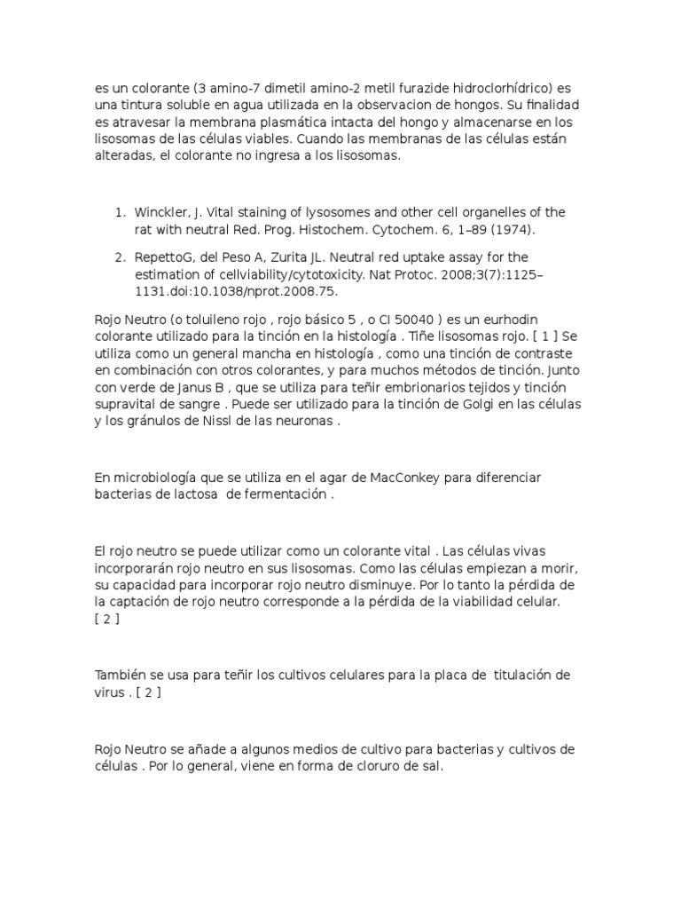 Colorante Rojo Neutro Definicion | PDF | Salud y bienestar | Ciencia y ...