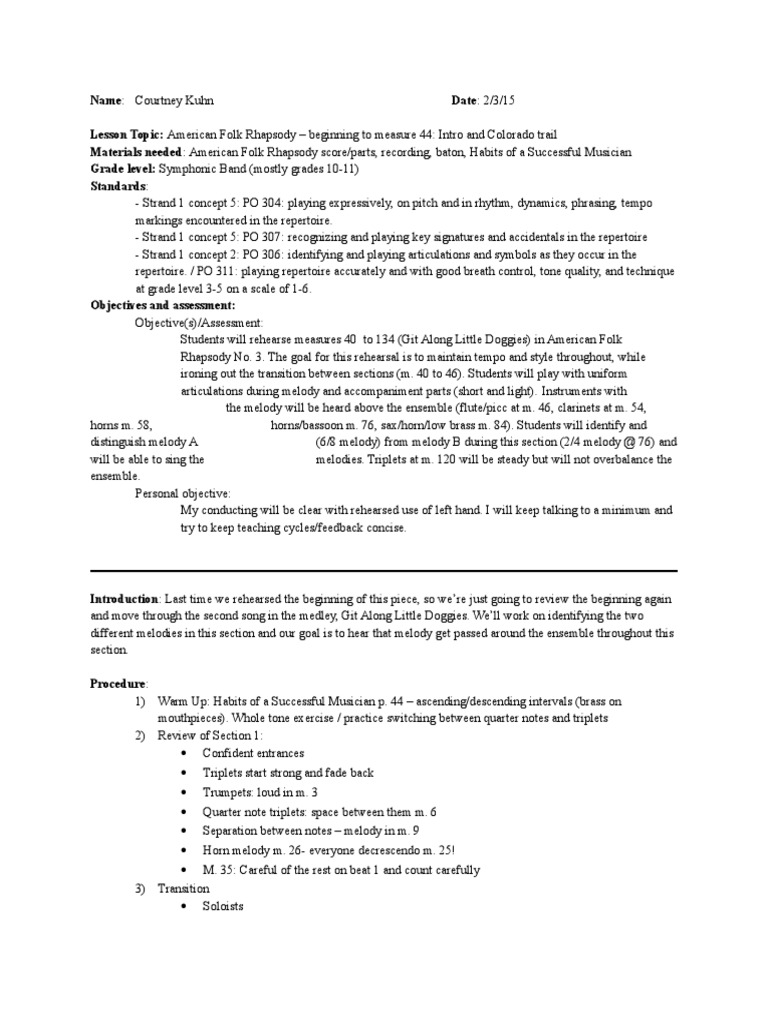 Lesson Plan American Folk Rhapsody Section 2 | PDF | Brass Instruments ...