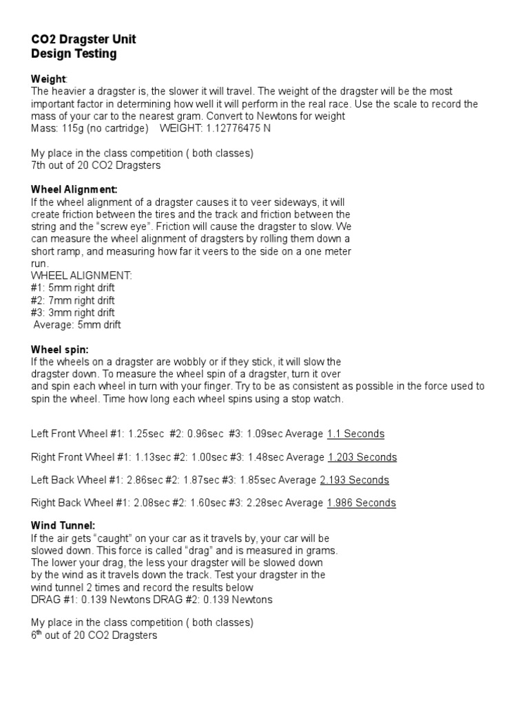 CO2 Dragster Performance Analysis | PDF