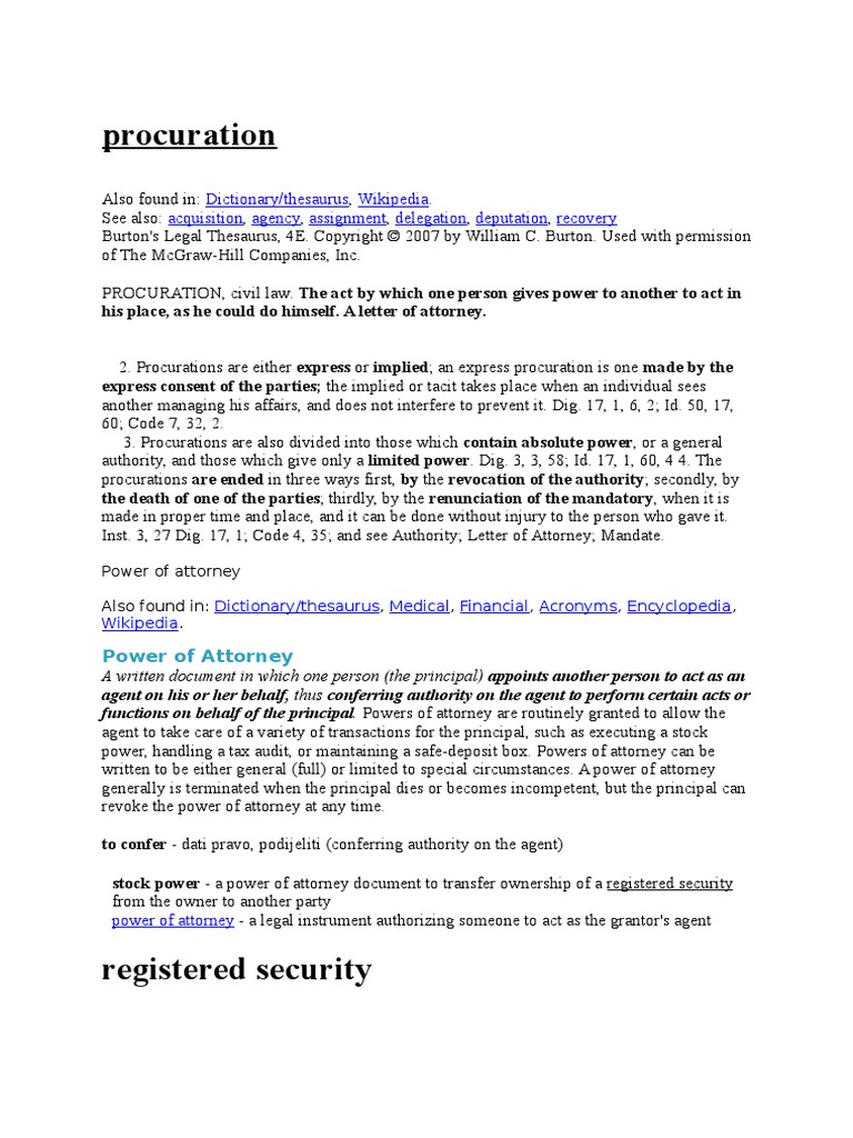 Procuration Mandate Power of Attorney | Power Of Attorney | Mandamus