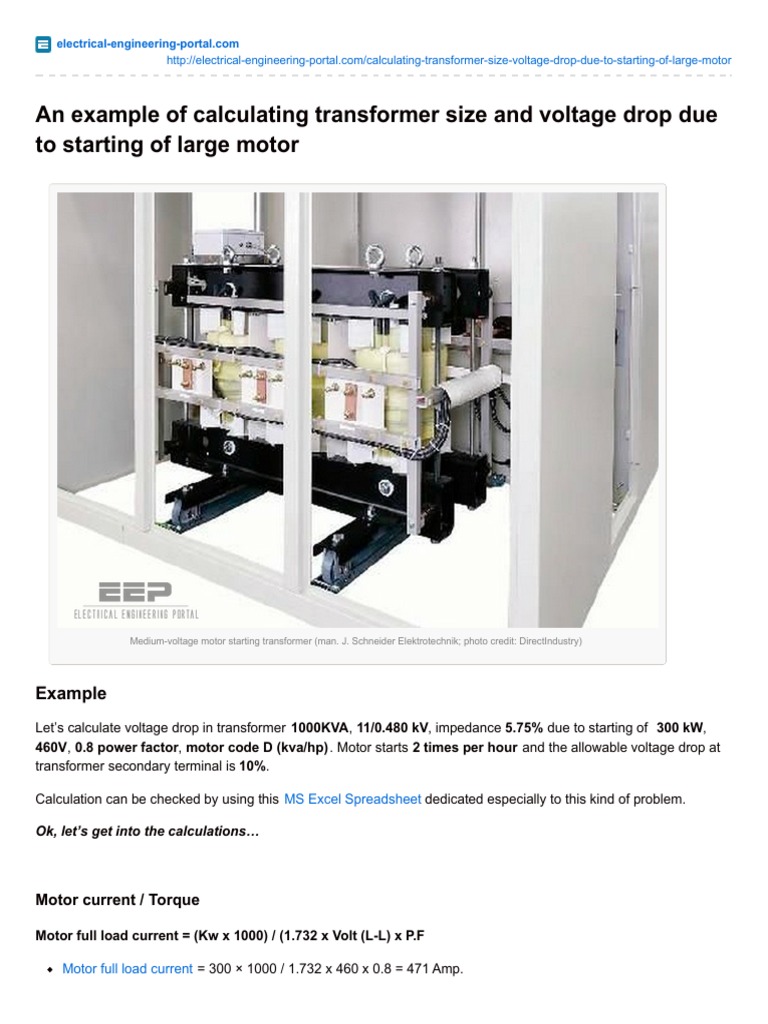 Transformer Sizing for Motor Loads | PDF | Transformer | Voltage