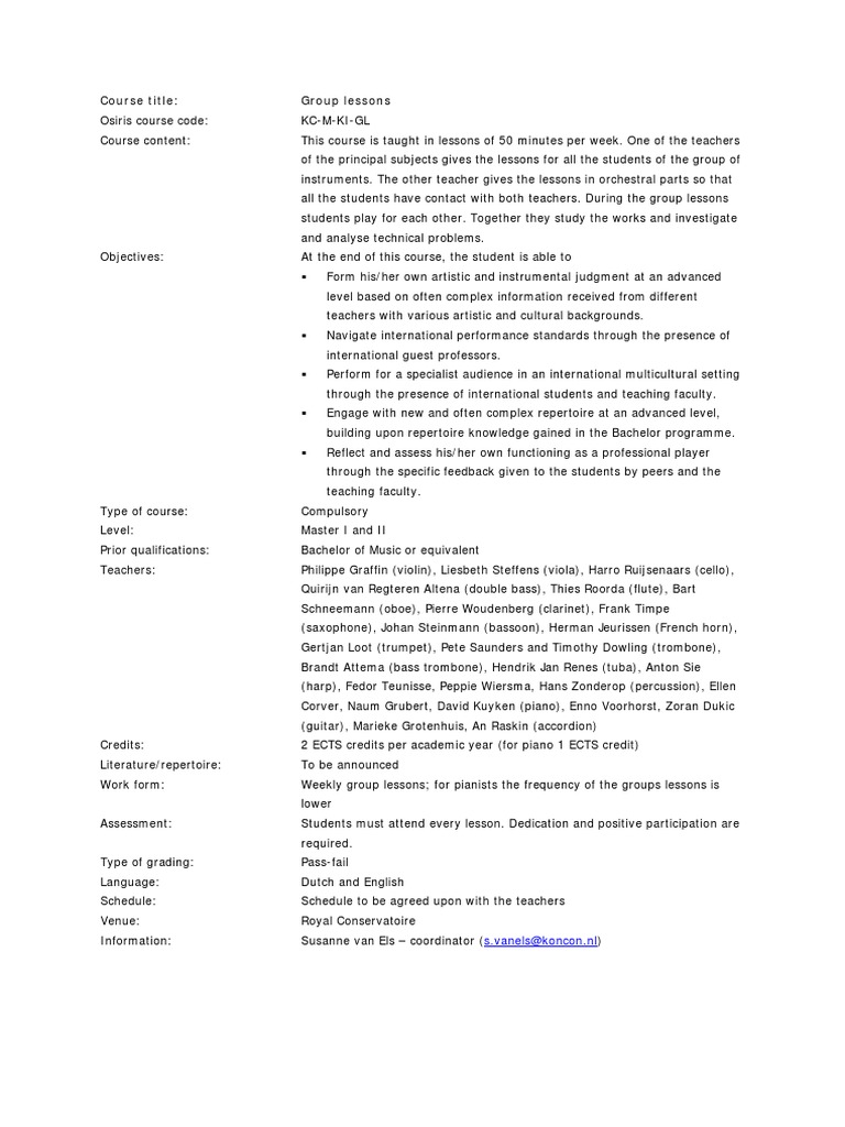 Master Group Music Lessons Overview | PDF | Language Arts & Discipline