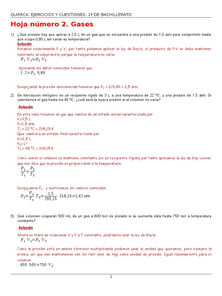Análisis de problemas de química sobre gases ideales y sus propiedades aplicando las leyes de ...
