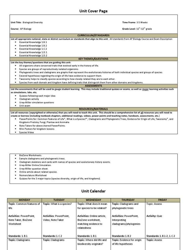 Tubaugh - Unit Plan | PDF | Species | Educational Assessment