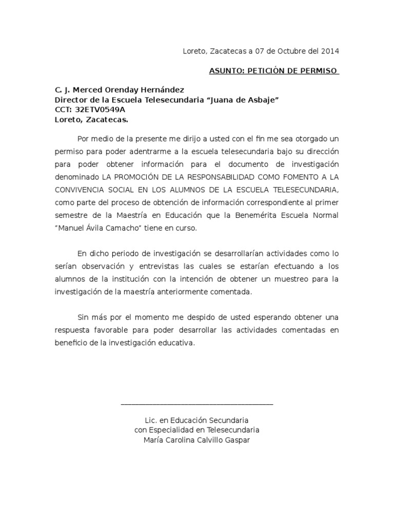 Solicitud de Permiso para Investigación Educativa | PDF | Crecimiento ...