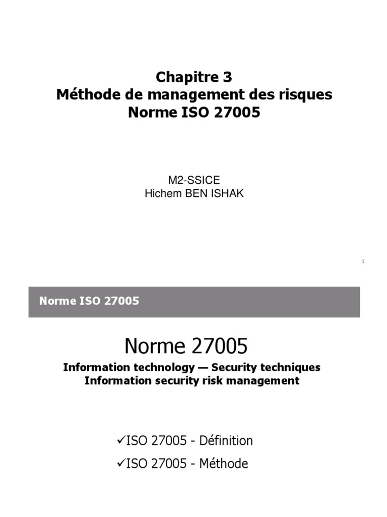 Méthode de Management Des Risques Norme ISO 27005 | Télécharger gratuitement PDF | Risque ...