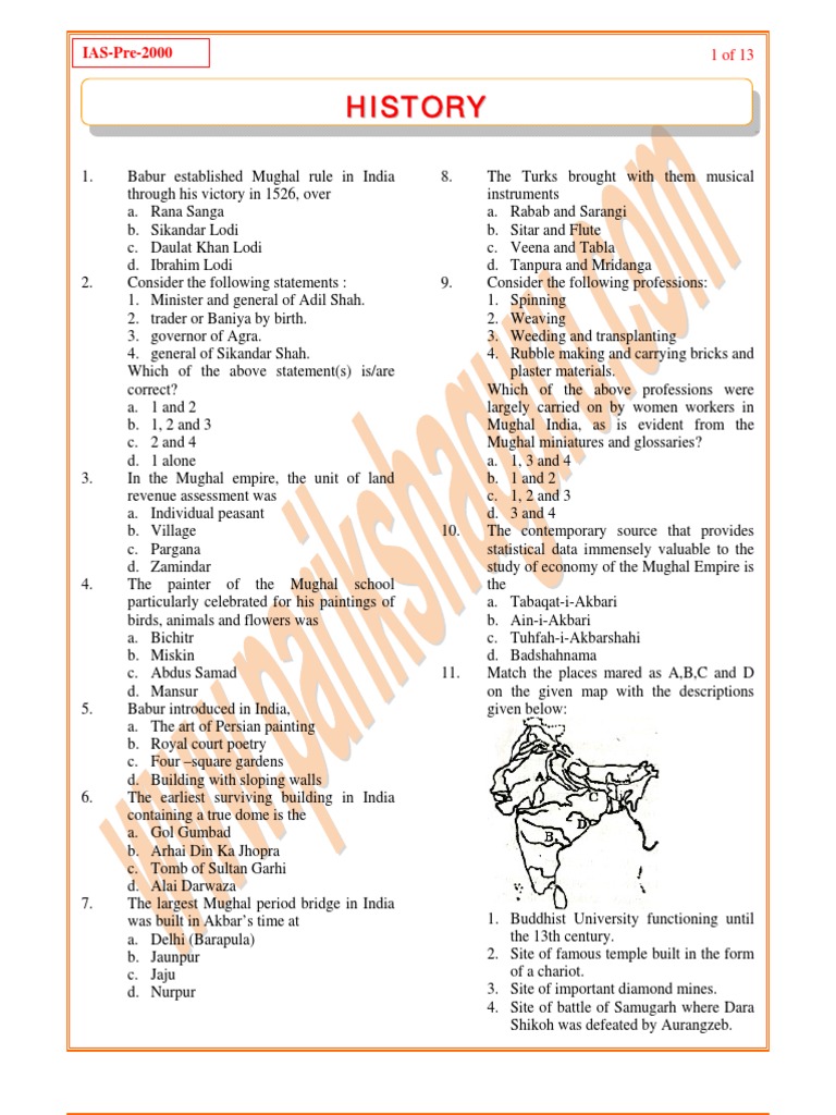 Mughal Empire History Quiz Questions | PDF | Mughal Empire | Ashoka