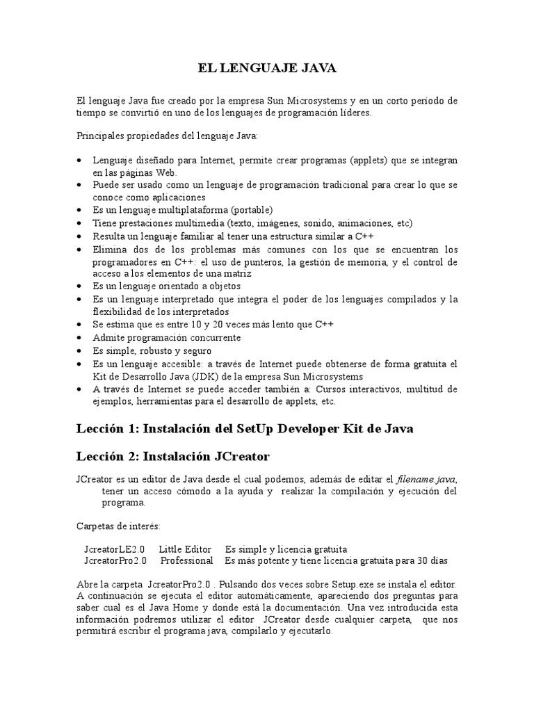Lecciones JAVA JCreator | PDF | Java (lenguaje de programación ...