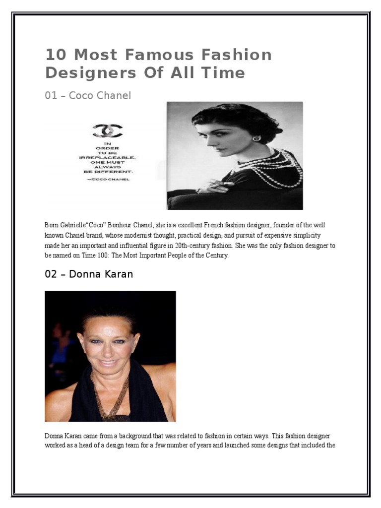 10 Most Famous Fashion Designers of All Time | PDF | Fashion | Clothing