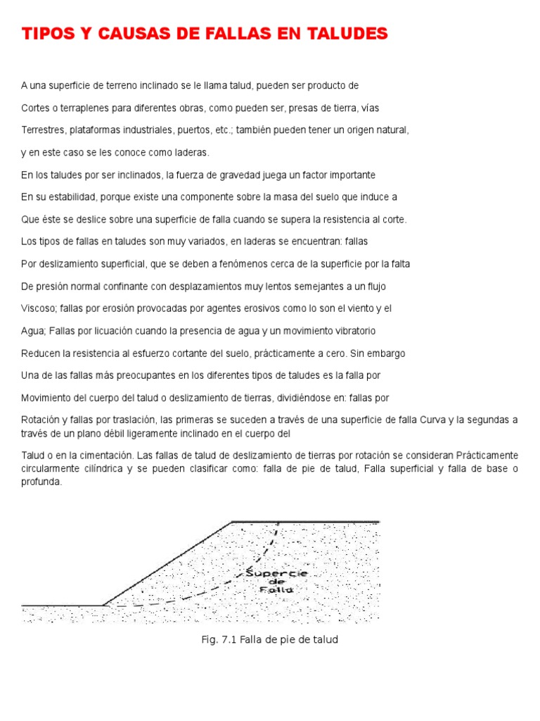 Tipos y Causas de Fallas en Taludes Unidad 6 | PDF | Fricción | Falla ...