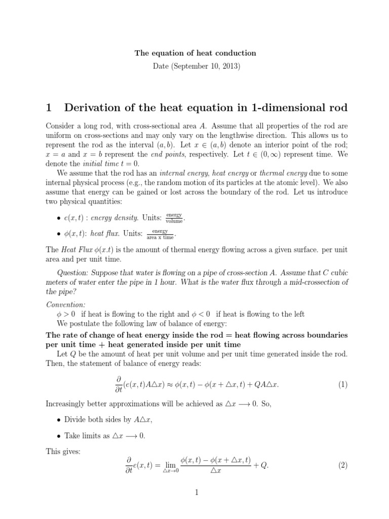Heat Equation 1 D | PDF | Heat | Thermal Conduction