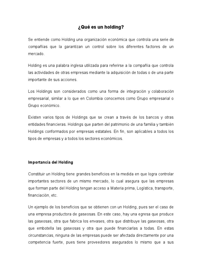 Definición y beneficios de un holding | PDF | Holding | Monopolio