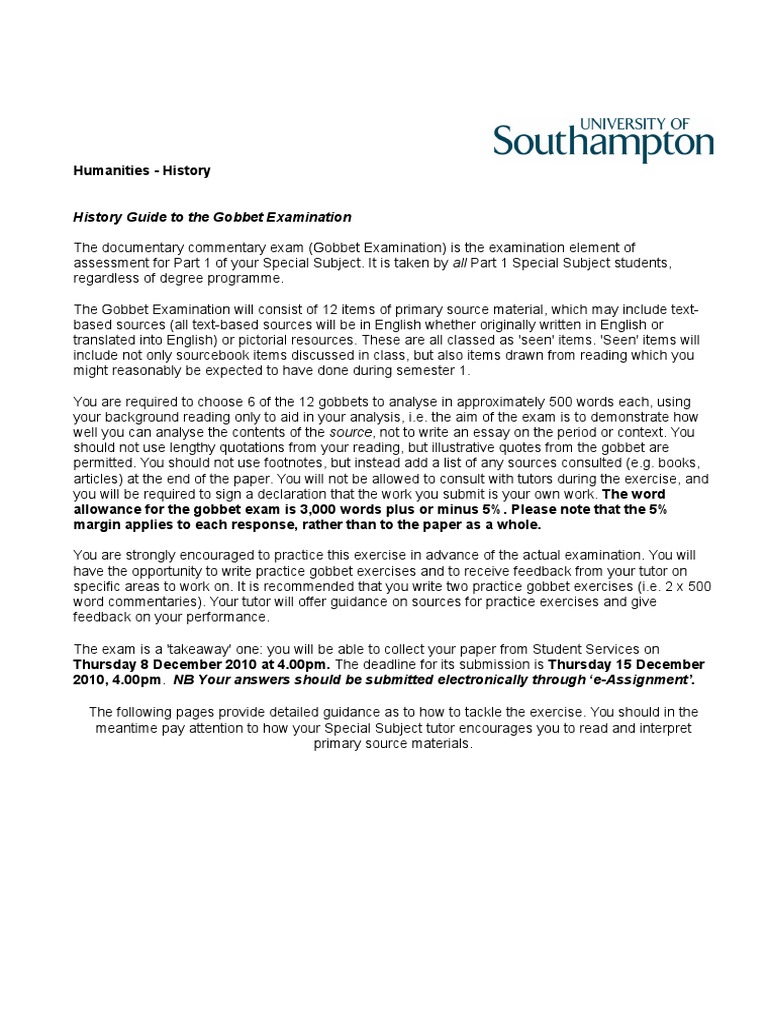 Gobbet Exam Guide for History Students | PDF | Test (Assessment) | Tutor