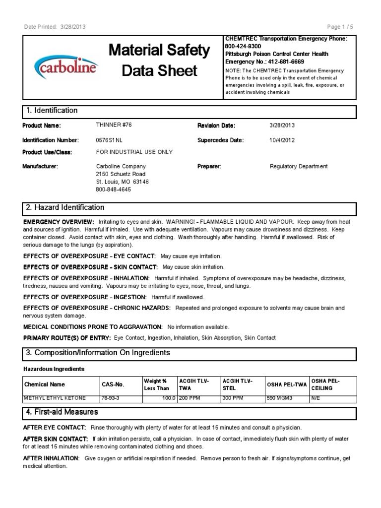 Msds Thinner 76 PDF | PDF | Carbon Dioxide | Firefighting Msds Thinner 76 PDF | PDF | Carbon Dioxide | Firefighting