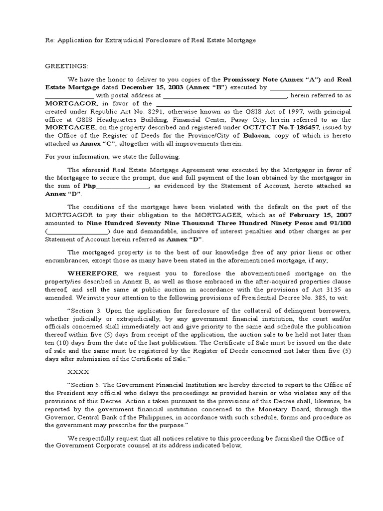 SampleExtraJudicial Foreclosure | Mortgage Law | Foreclosure