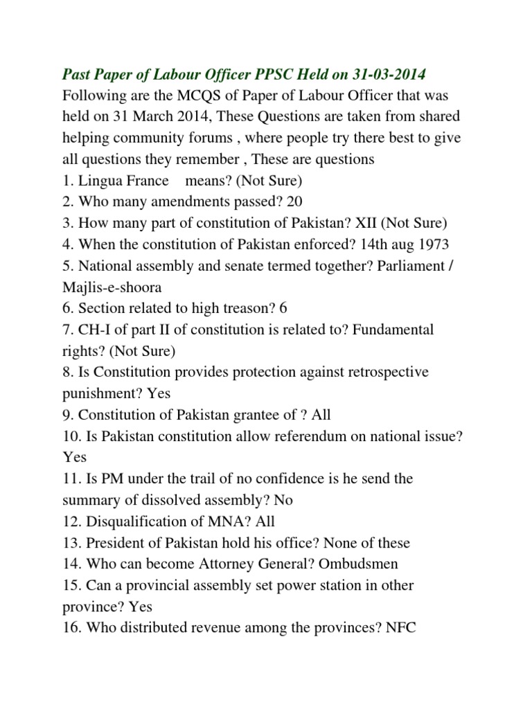 New Paper of Labour Officer | PDF | Parliament Of Pakistan | Pakistan