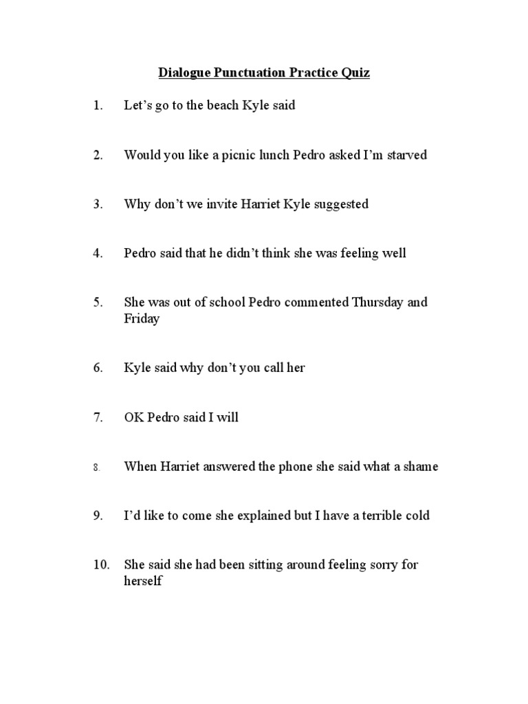 Dialogue Punctuation Practice Quiz | PDF