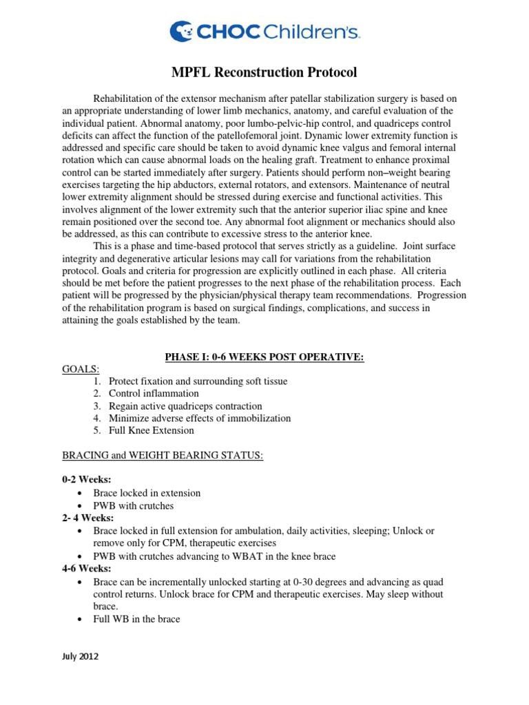MPFL Reconstruction Protocol | PDF | Human Leg | Knee