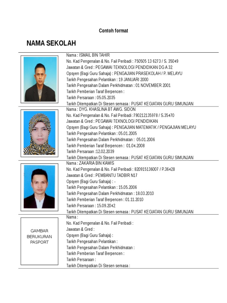 Contoh Format Profil Guru & Aks Sarawak | PDF