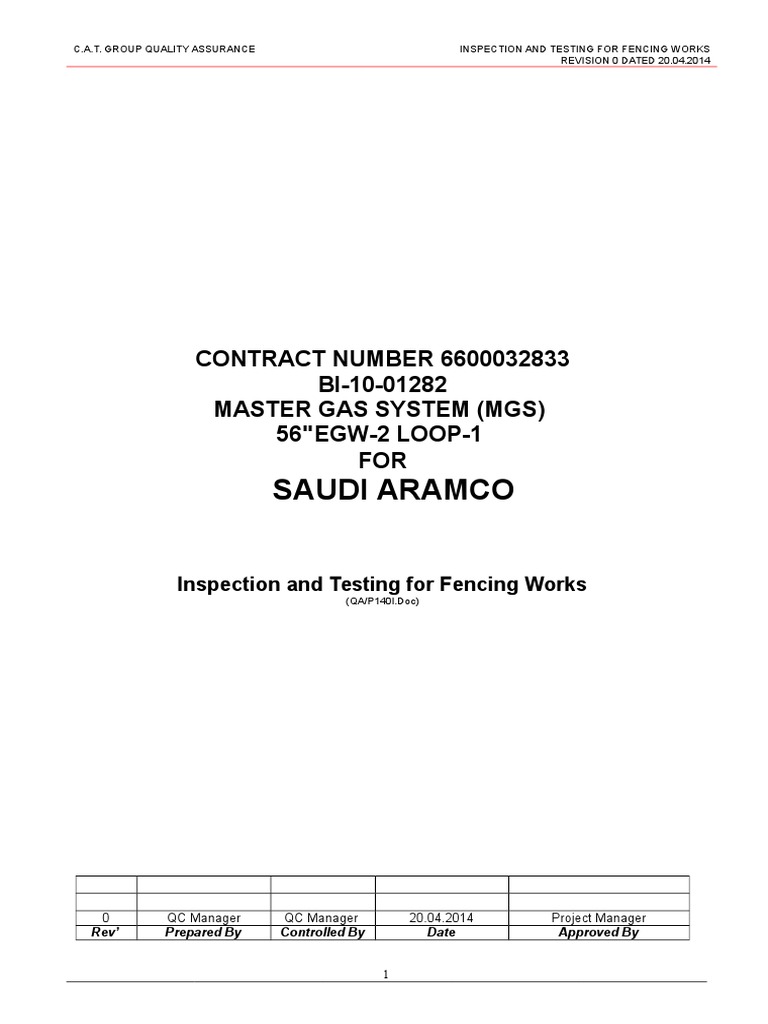 P140I Fencing Works | PDF | Quality Assurance | Engineering
