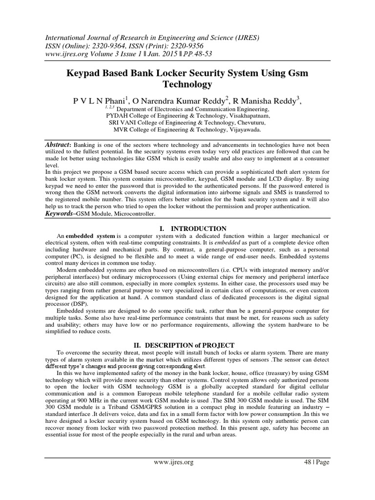 Keypad Based Bank Locker Security System Using GSM Technology | PDF | Embedded System ...