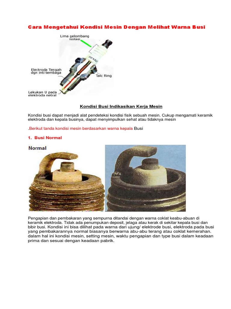 Cara Mengetahui Kondisi Mesin Dengan Melihat Warna Busi PDF | PDF