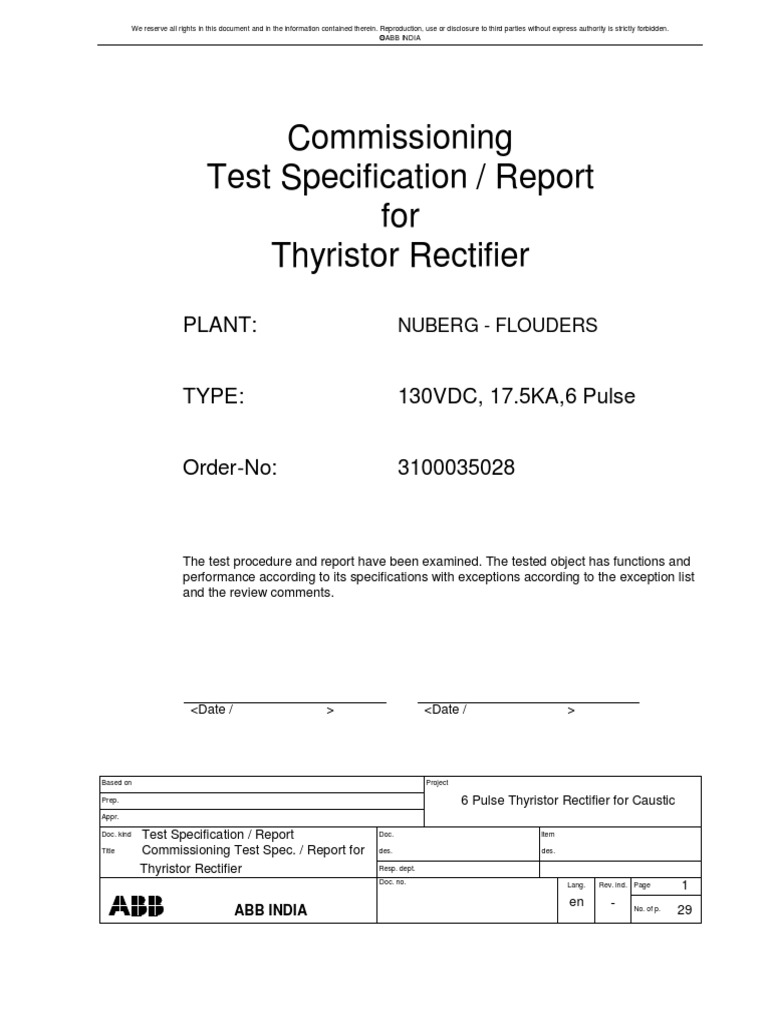 Commissioning Report For Rectifier | PDF | Rectifier | Fuse (Electrical)