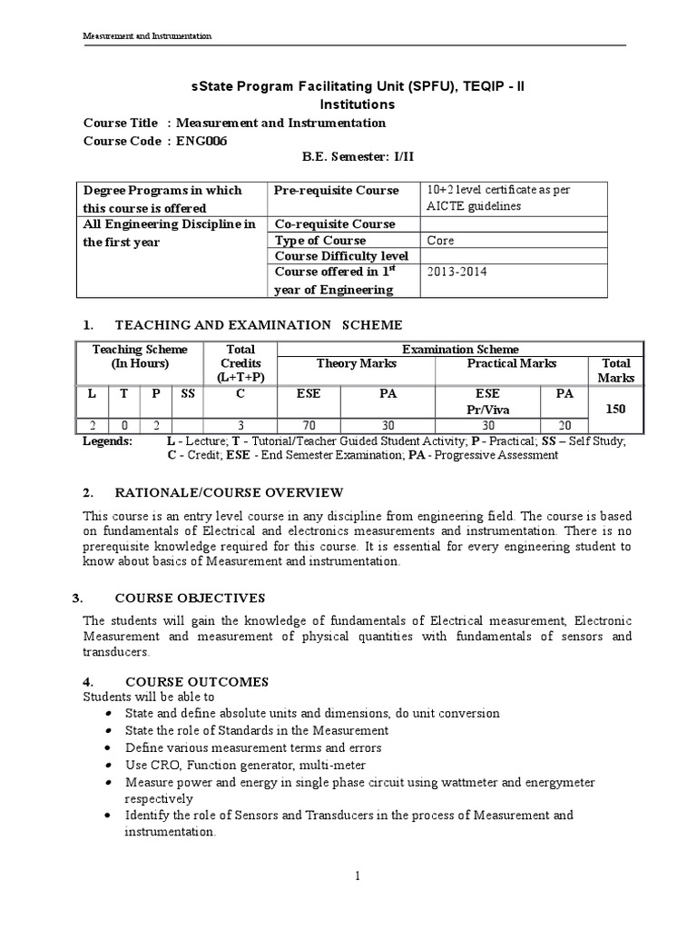 Fundamentals of Measurement & Instrumentation | PDF | Measurement ...