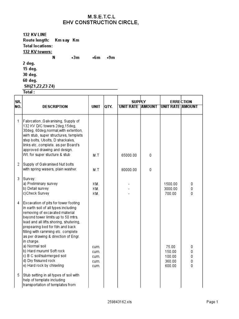 132KV Estimate Line | PDF | Pipe (Fluid Conveyance) | Building Materials