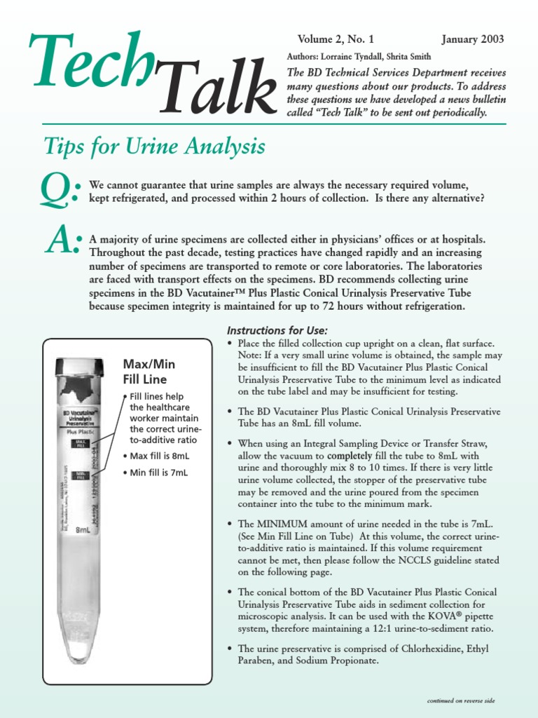 Tips For Urine Analysis: Max/Min Fill Line | PDF | Urine | Chemistry