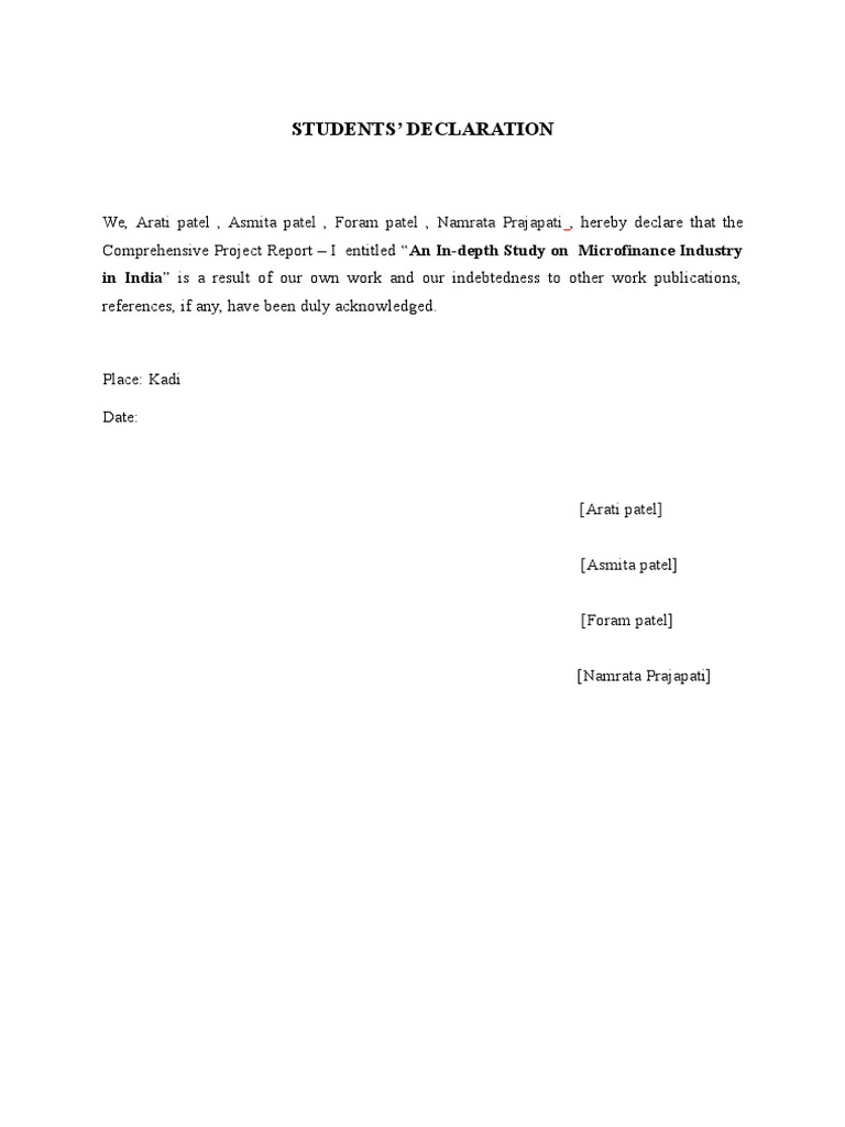 Student Declaration for Project Report | PDF | Career & Growth ...