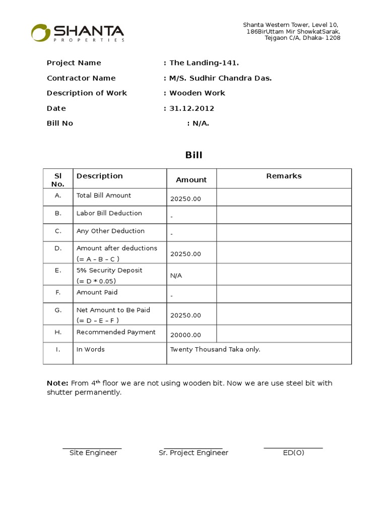 The Landing-141 Wooden Work Invoice | PDF