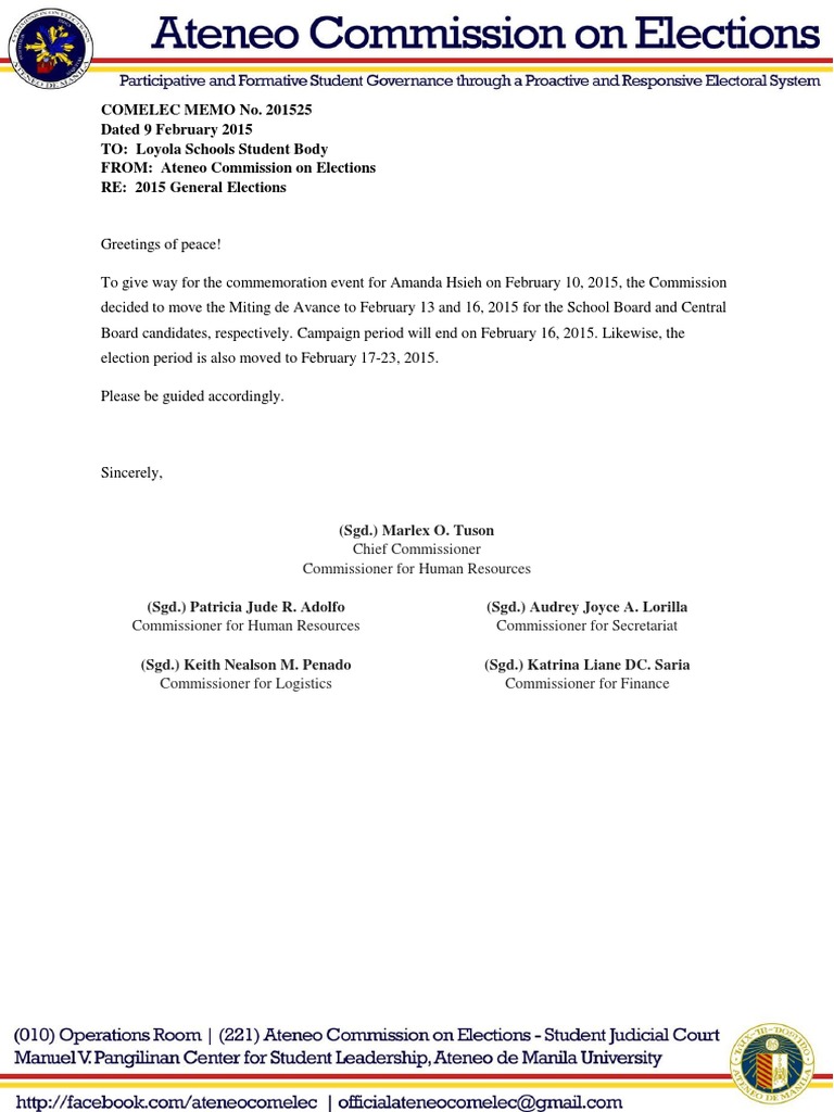 Ateneo 2015 Election Schedule Update | PDF | Politics
