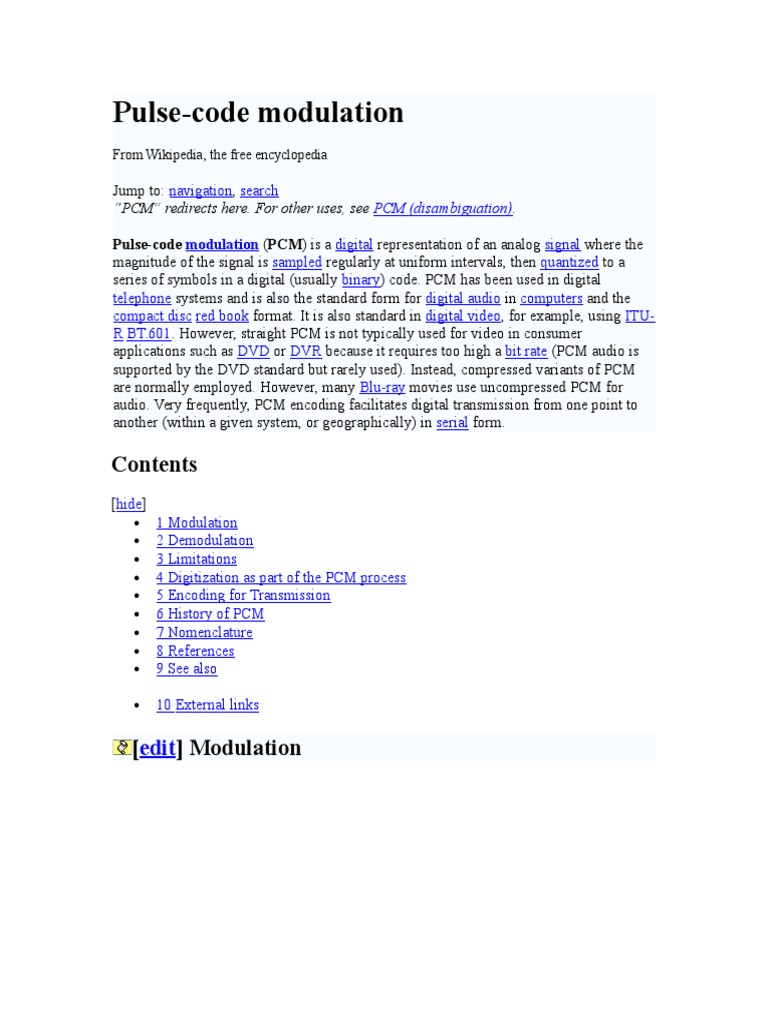 Pulse-Code Modulation: "PCM" Redirects Here. For Other Uses, See | PDF ...