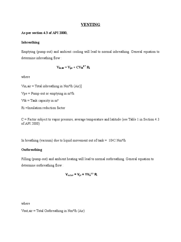 Venting: As Per Section 4.3 of API 2000, Inbreathing | PDF