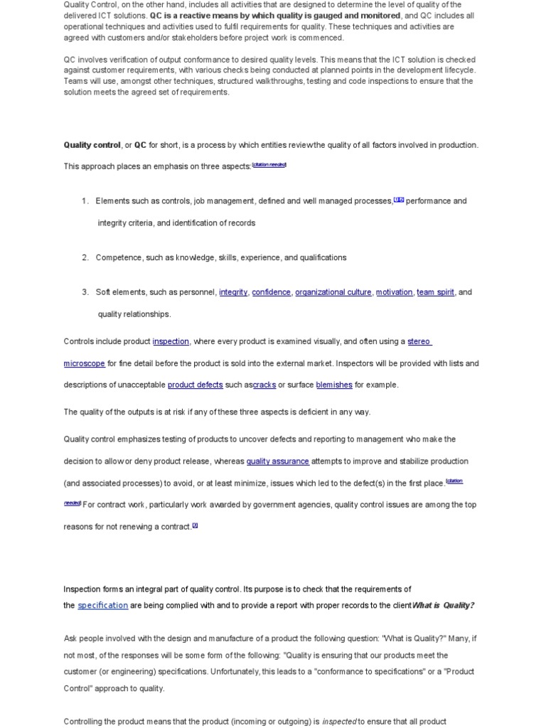 Quality Control, or QC For Short, Is A Process by Which Entities Review ...