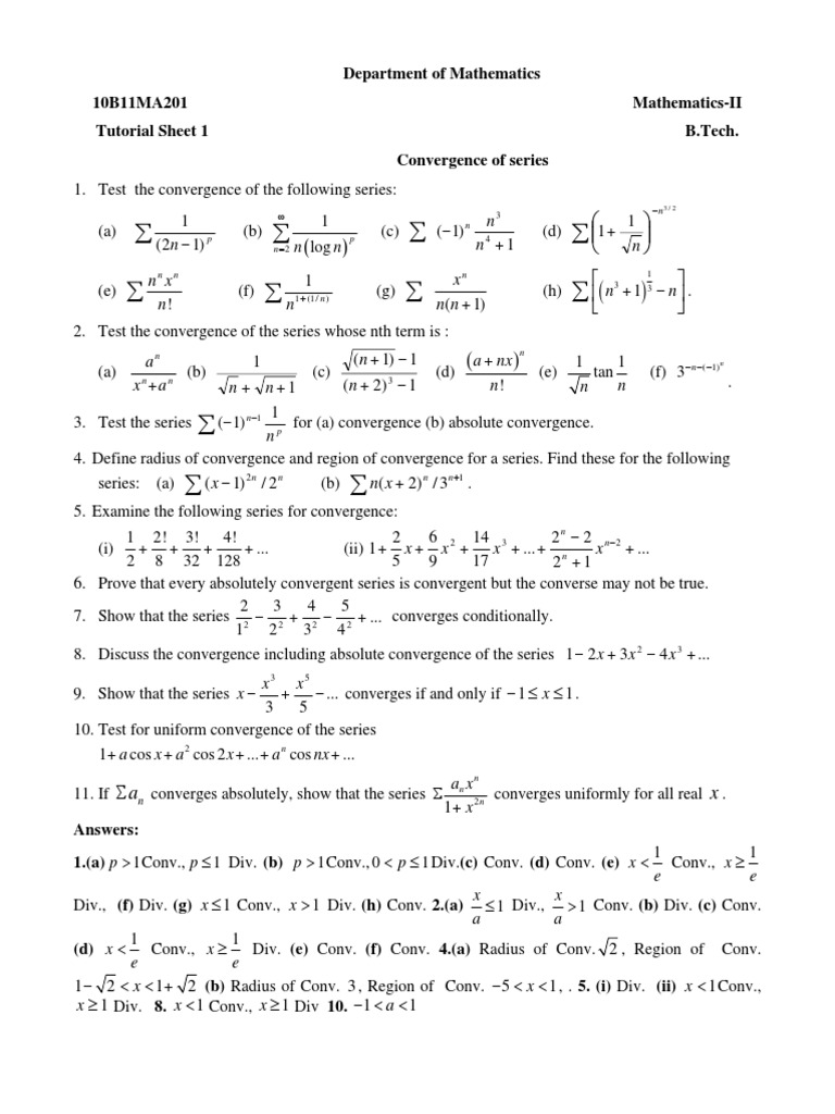 Department of Mathematics 10B11MA201 Mathematics-II Tutorial Sheet 1 B ...