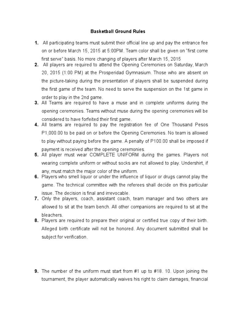 Basketball Ground Rules | PDF | Justice | Crime & Violence