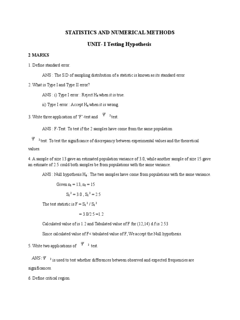 Statistics and Numerical Methods - Rekha | PDF | Statistical Hypothesis ...