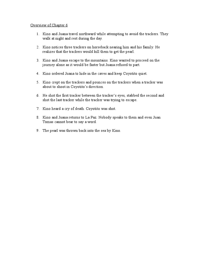 The Pearl Novel Chapter 6 Summary | PDF | Young Adult | General Fiction