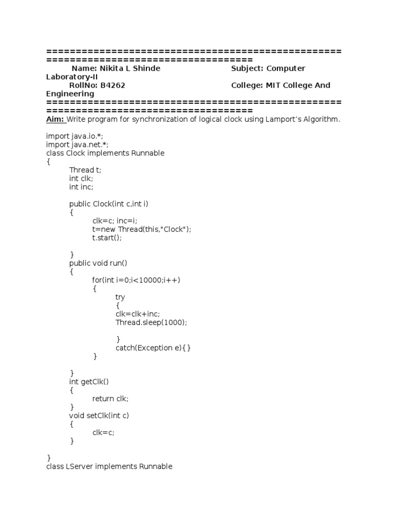 Lamport's Algorithm For Logical Clock | PDF | Client (Computing ...