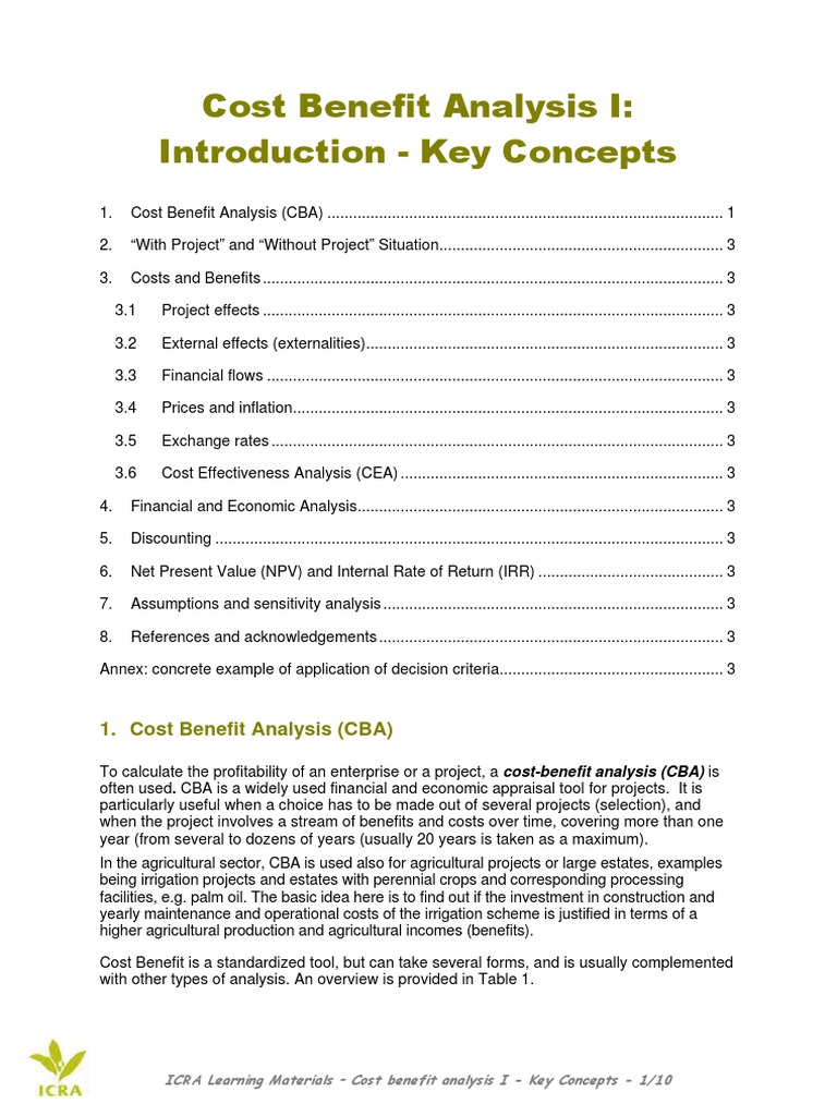Introduction to Cost-Benefit Analysis: Defining Projects, Comparing ...