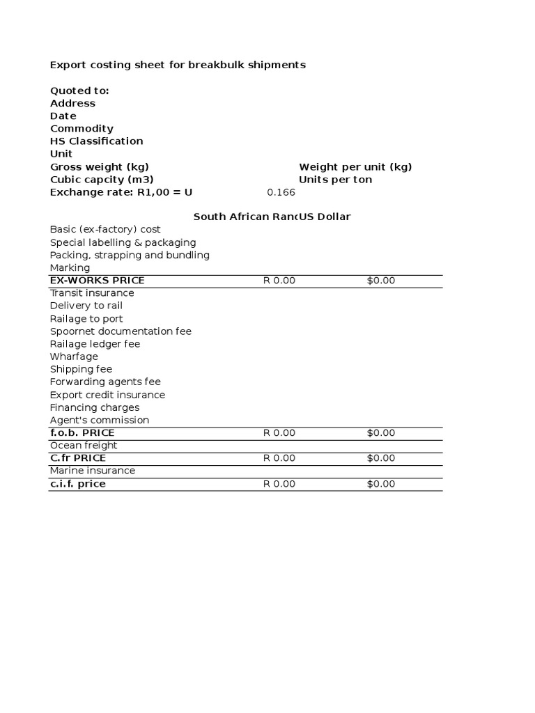 Breakbulk Export Costing Overview | PDF