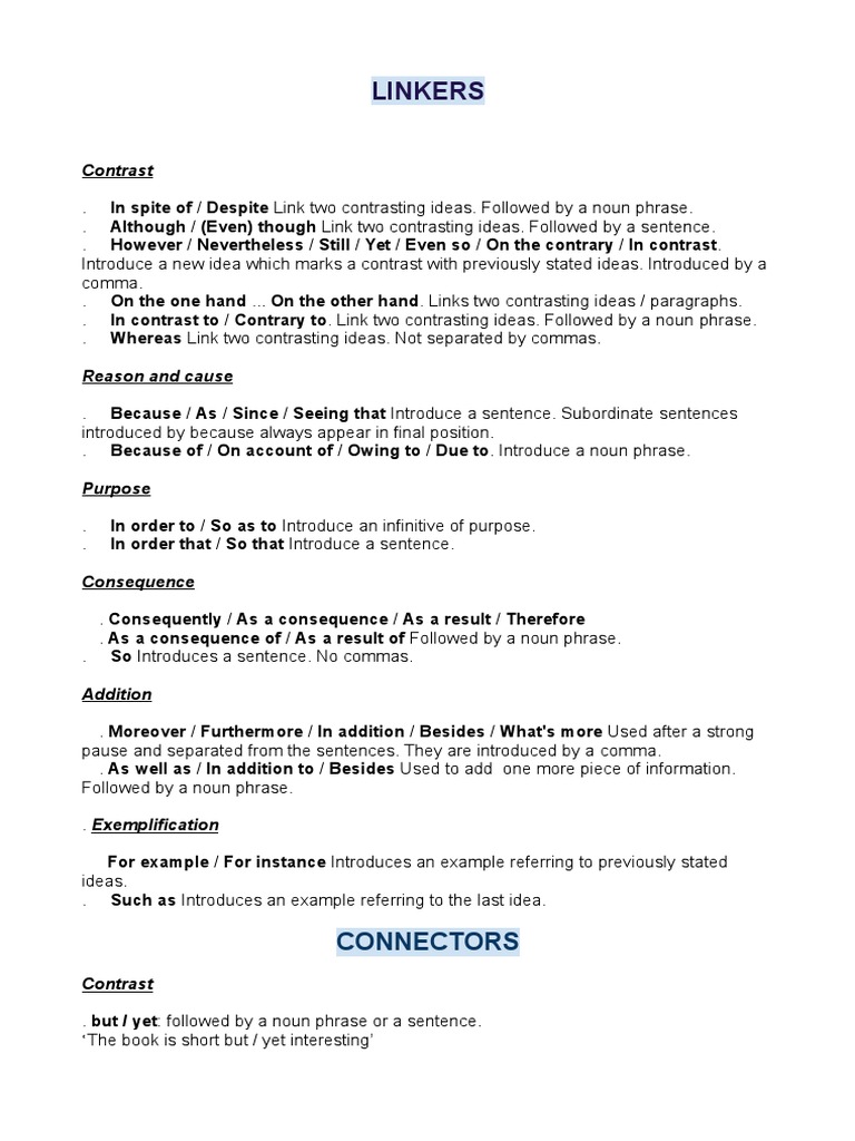 Linkers and Connectors | PDF | Language Arts & Discipline