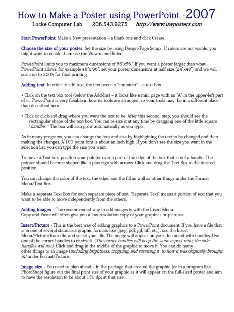 How To Make A Poster Using Powerpoint - : Locke Computer Lab 206.543. ...