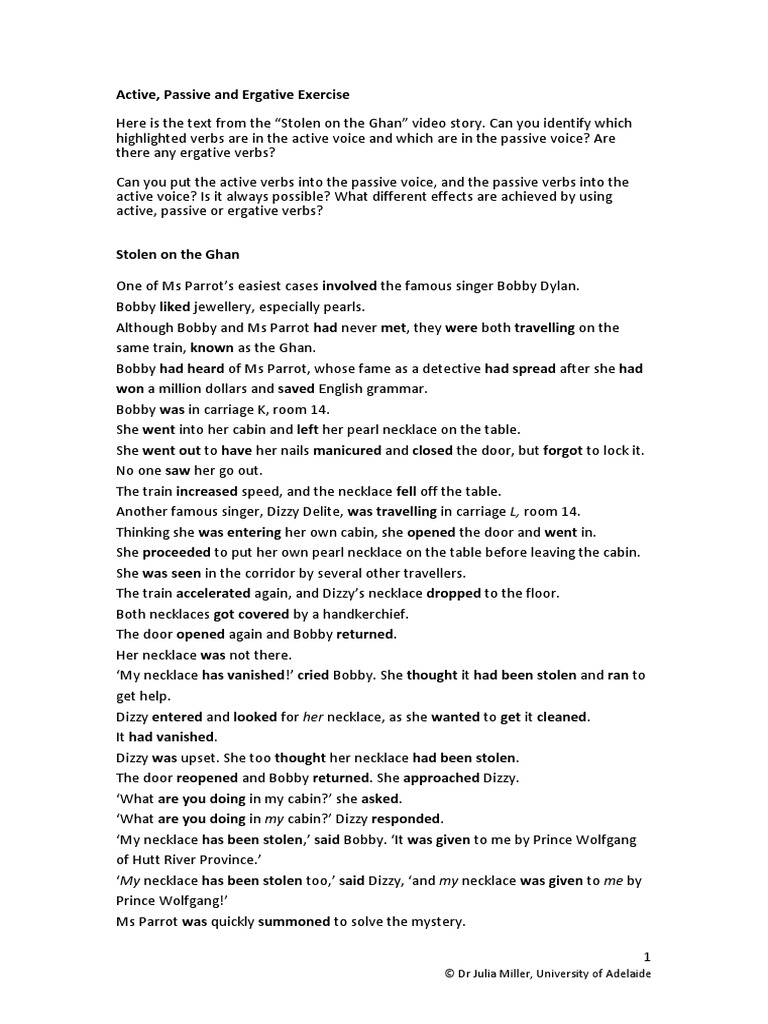 The Case of the Missing Necklaces: An Analysis of Active, Passive and ...