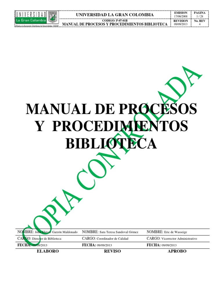 Manual Procesos Procedimientos Biblioteca Pdf Catalogación