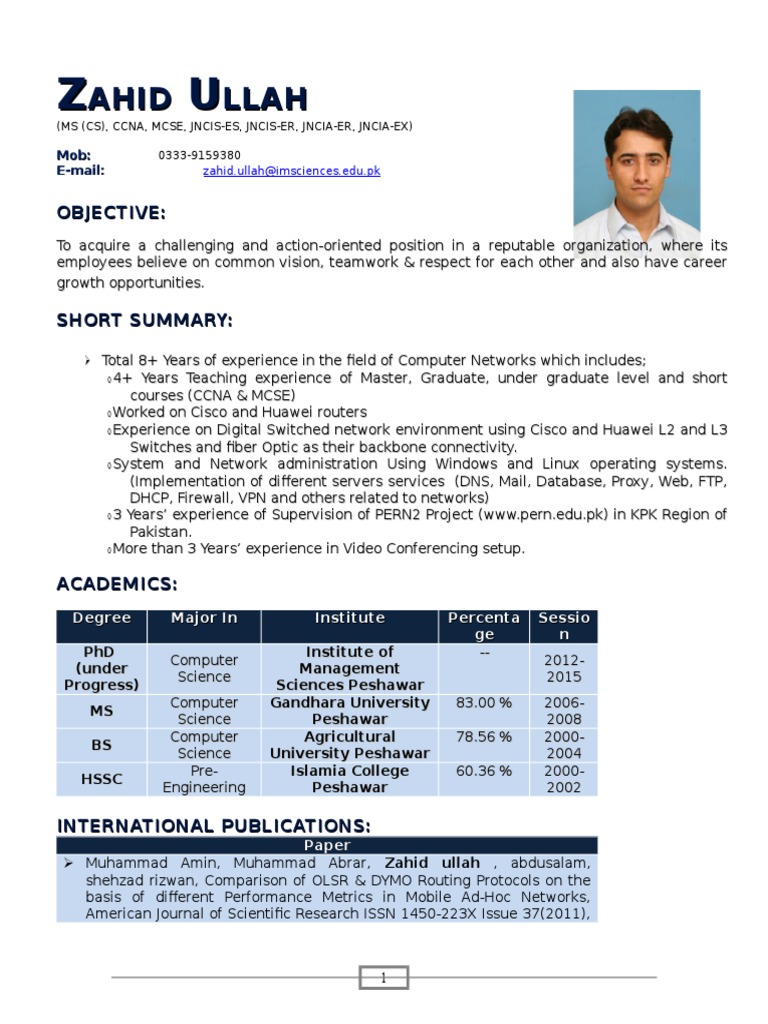 Zahid CV | PDF | Proxy Server | Computer Network