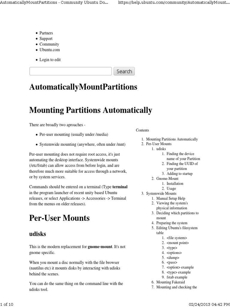 Mounting Partitions Automatically | PDF | File System | Unix