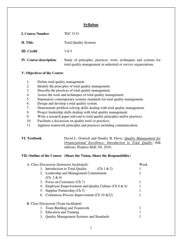 Outline Tqm | Quality Management | Quality Management System